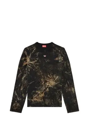 DIESEL® Cotton Jersey Distressed Tie-dye Crewneck Long Sleeve Sweatshirt - Black