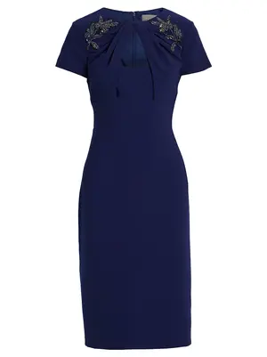 Theia Ivanna Embellished Crepe Dress - Navy