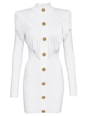 Balmain Fringed Knit Minidress - White