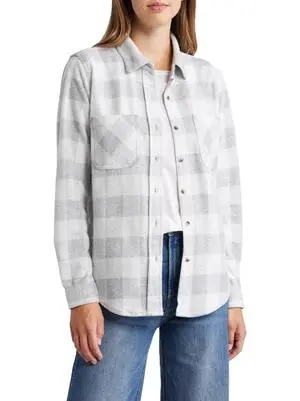 BEACHLUNCHLOUNGE Beachlunchlounge Sally Plaid Shacket Light Grey Cream