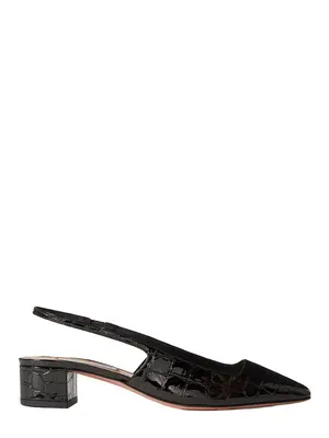 AQUAZZURA Ginza 35 Croc-effect Patent-leather Slingback Pumps - Black