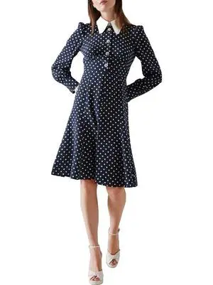LK BENNETT Mathilde Polka Dot Fit & Flare Dress - Spring Navy/antique