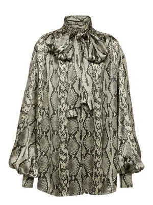 Balmain Snake-print Silk Blouse - Grey
