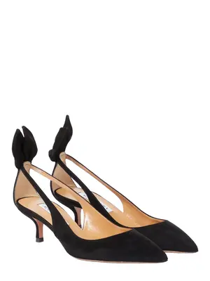AQUAZZURA Bow Tie 50 Suede Pumps - Black