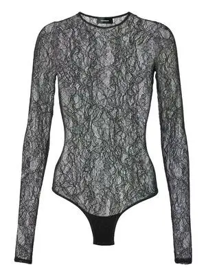 Wardrobe.NYC Floral Lace Bodysuit - Black