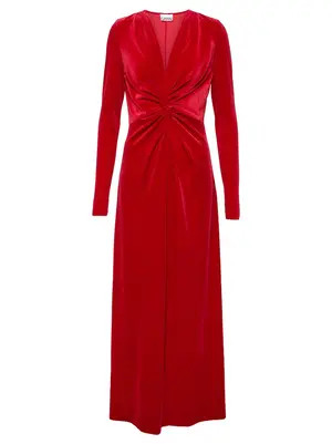 GANNI Velvet Midi Dress - Red