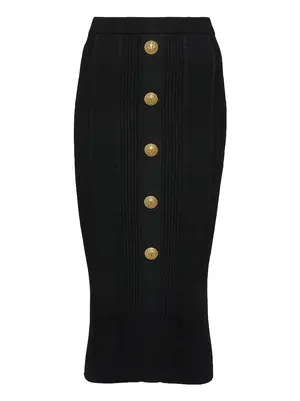 Balmain High-rise Ribbed-knit Midi Skirt - Black