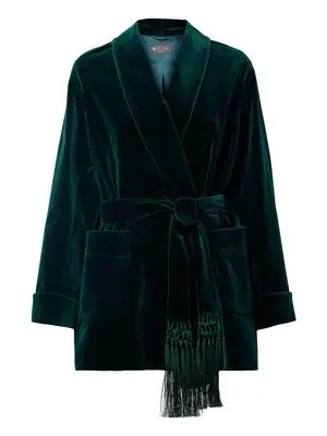 Loro Piana Raniya Belted Macramé-trimmed Velvet Jacket - Green