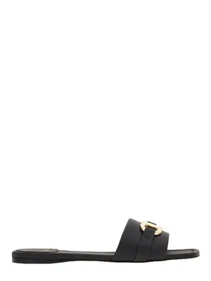 FERRAGAMO Flat Slide With Gancini Ornament - Black