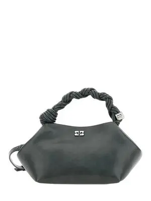 GANNI Leather 'Bou' Handbag With Braided Top Handle Grey