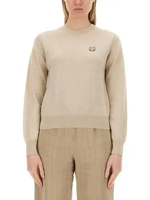 Maison Kitsuné Fox Head Wool Jersey Beige