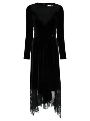 NISSA Floral-lace Velvet Midi Dress - Black