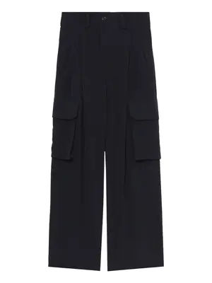 Y’s Pleated High-waisted Cargo Trousers - Black