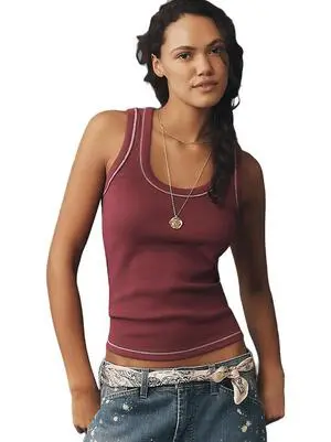 PILCRO Pilcro Sunny Scoop-Neck Tank Top Beet Root