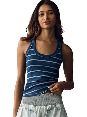 PILCRO Scoop Neck Ribbed Tank Top - Blue Depths/marina