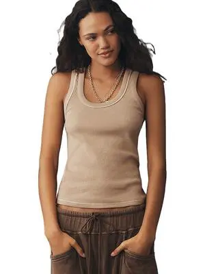 PILCRO Pilcro Sunny Scoop-Neck Tank Top Camel