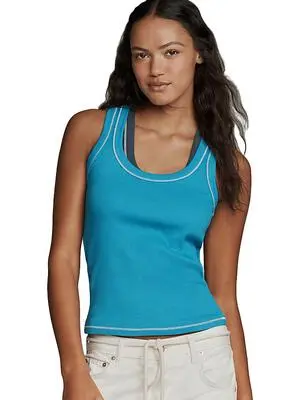 PILCRO Pilcro Sunny Scoop-Neck Tank Top Polished Blue Stone