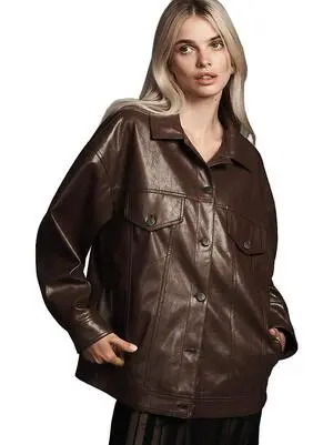 PILCRO Weston Faux Leather Boyfriend Jacket Chocolate Brown