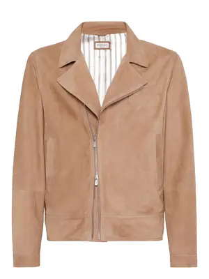 Brunello Cucinelli Suede Biker Jacket - Brown