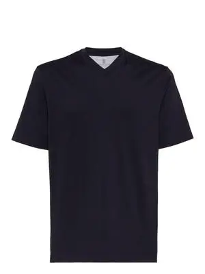 Brunello Cucinelli V-neck Cotton T-shirt - Black
