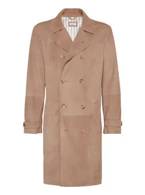 Brunello Cucinelli Notched-lapels Suede Coat - Brown