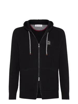 Brunello Cucinelli Ribbed-knit Cashmere Zip-up Hoodie - Black