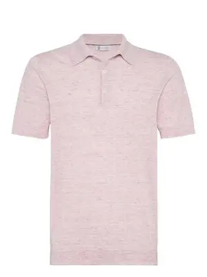 Brunello Cucinelli Ribbed-collar Slub-texture Polo Shirt - Pink