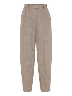 Brunello Cucinelli Tailored Linen Trousers Brown