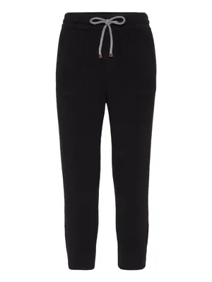 Brunello Cucinelli Ribbed Cashmere Track Pants - Black