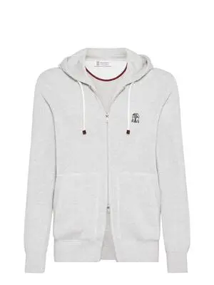 Brunello Cucinelli Logo-embroidered Zip-up Cotton Hoodie - White