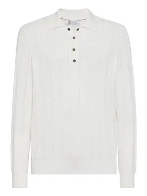 Brunello Cucinelli Long-sleeve Cotton Polo Shirt - White