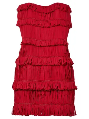 INTERIOR Valencia Strapless Fringed Mini Dress - Crimson