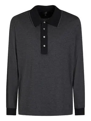 Dunhill Striped Cotton And Cashmereblend Jersey Polo Shirt - Dark Gray