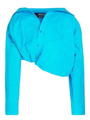 Jacquemus Majean Asymmetric Cropped Shirt - Turquoise