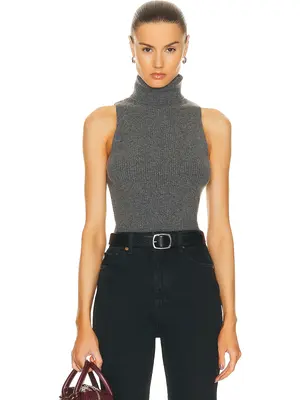 ENZA COSTA Enza Costa Rib Sleeveless Turtleneck Sweater