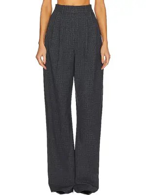 L'academie High-waist Pleated Plaid Trousers - Dark Grey