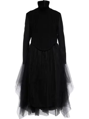 Noir Kei Ninomiya Wool-blend And Tulle Midi Dress - Black