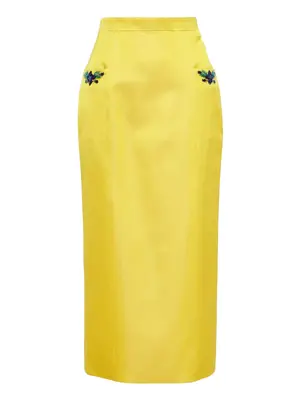 MISS SOHEE Iris Embellished Velvet Midi Skirt - Yellow