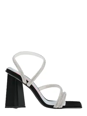 CHIARA FERRAGNI CHIARA FERRAGNI Embellished Square Toe Sculptural Heel Sandals Silver