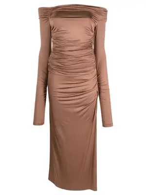 Helmut Lang Off-shoulder Draped Maxi Dress - Brown