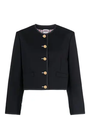 Thom Browne Rwb-detail Wool Cropped Jacket - Blue