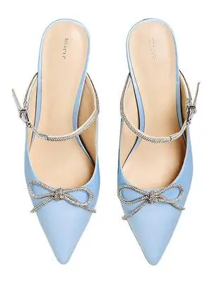 Maeve Bow Kitten-heel Mules - Blue Satin