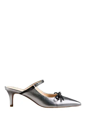 Maeve Bow Kitten-Heel Mules Silver