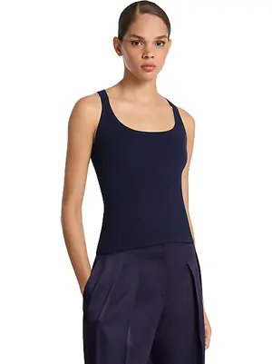 Michael Kors Michael Kors Collection Ribbed Stretch Viscose Tank Top Blue