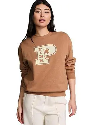 Pink Campus Fleece Oversized Crew Sweatshirt Beige