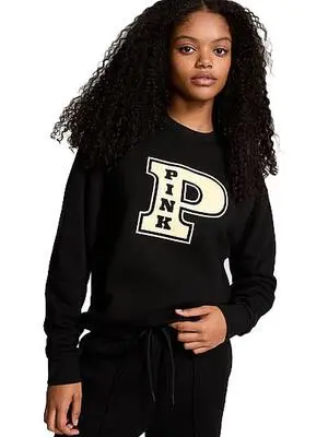Pink Campus Fleece Oversized Crew Sweatshirt Black