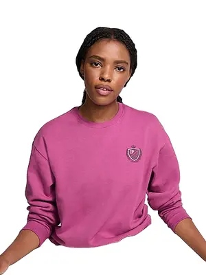 Pink Campus Fleece Oversized Crew Sweatshirt Purple