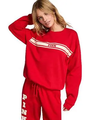 Pink Campus Fleece Oversized Crew Sweatshirt Red