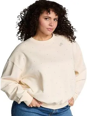 Pink Campus Fleece Oversized Crew Sweatshirt White,ivory