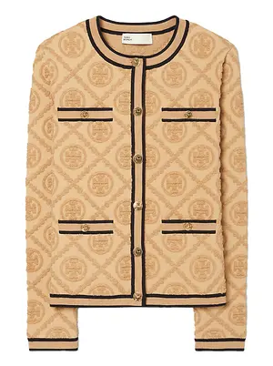 Tory Burch Tory Burch Kendra Embossed Cardigan Camel Heather
